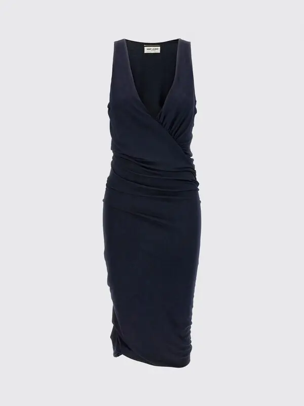 Saint Laurent Sleeveless Ruched Midi Dress