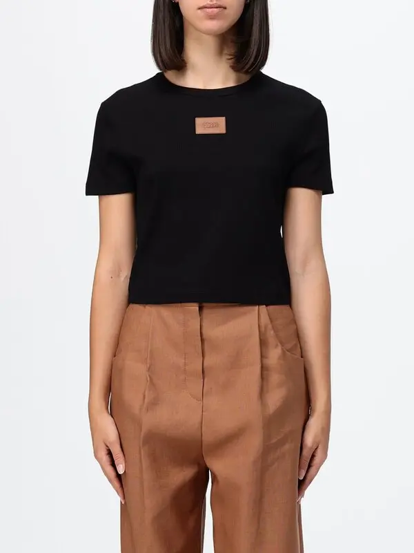 Fendi Slim Fit Cotton T-shirt With Contrast Logo - Black