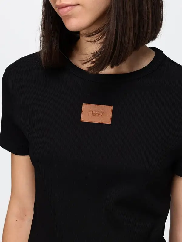 Fendi Slim Fit T-shirt With Contrast Logo Appliqu