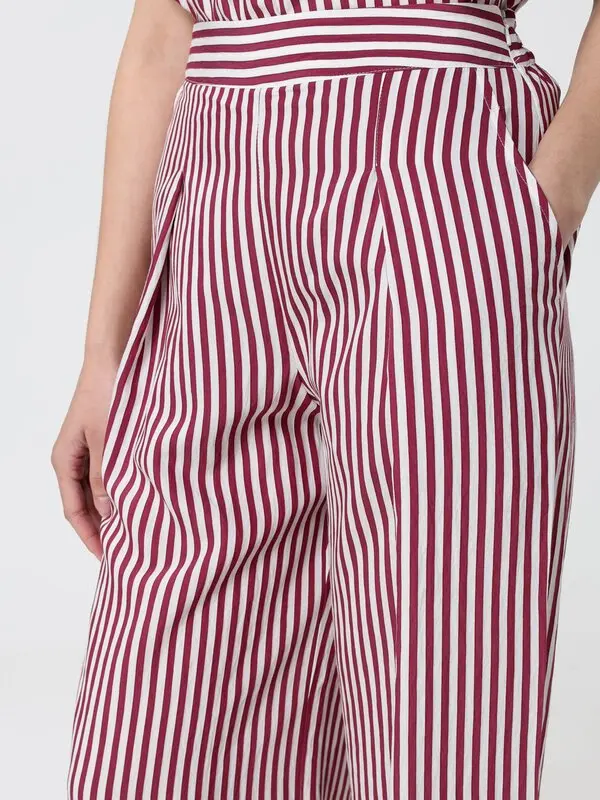HANITA Striped Viscose Blend Palazzo Trousers - Red
