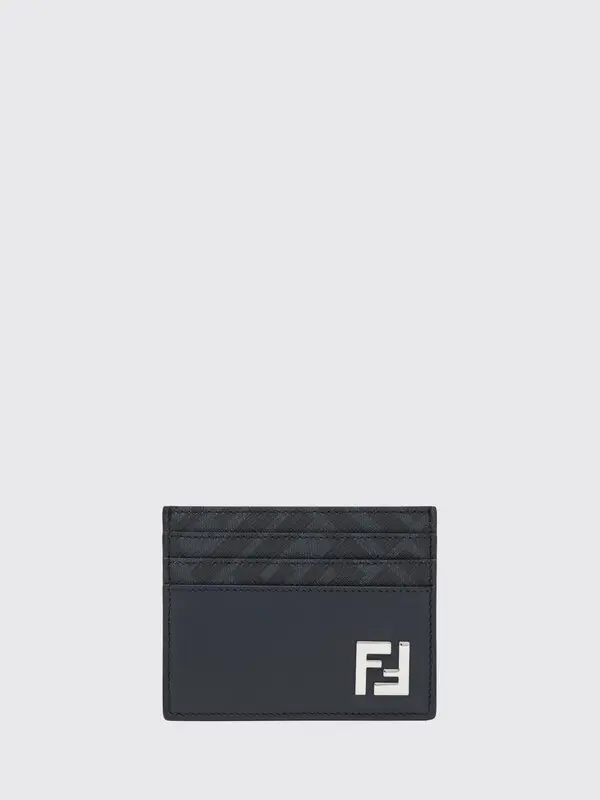 Fendi Squared Ff Credit Card Holder In Leather And Coated Cotton