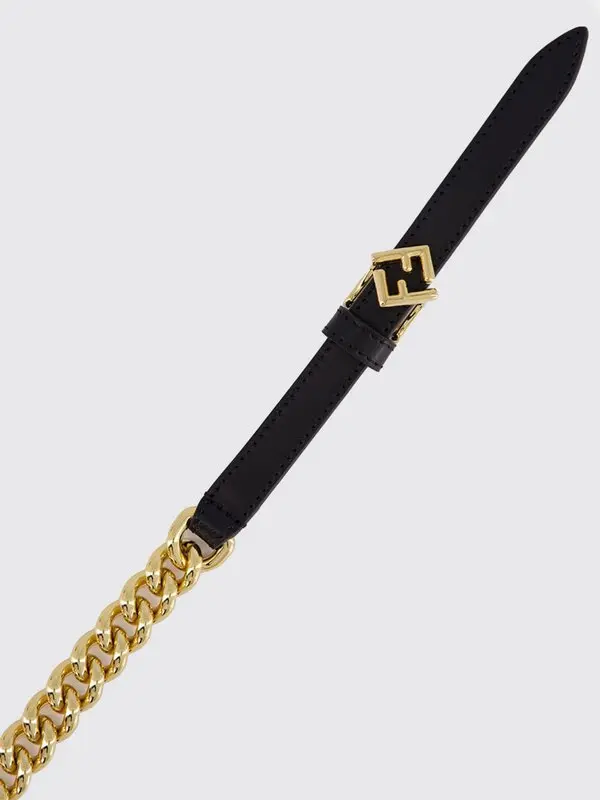Fendi Brass And Leather Ff Diamonds Belt