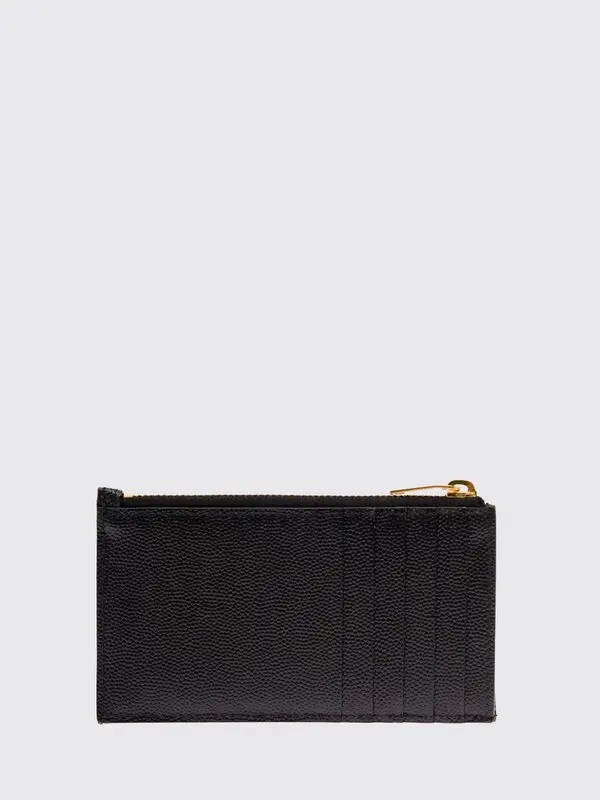 Saint Laurent Cassandre Grain De Poudre Leather Card Holder With Logo - Black