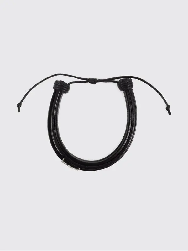 Saint Laurent Cassandre Leather And Brass Bracelet