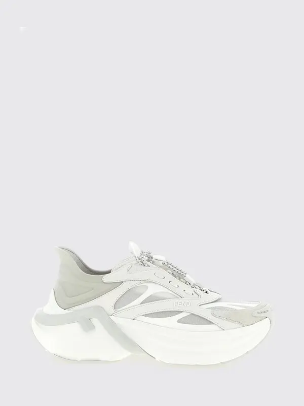 Fendi F-light Leather And Nylon Sneakers - Grey