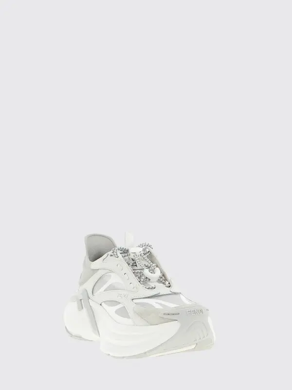 Fendi F-light Leather And Nylon Sneakers - Grey