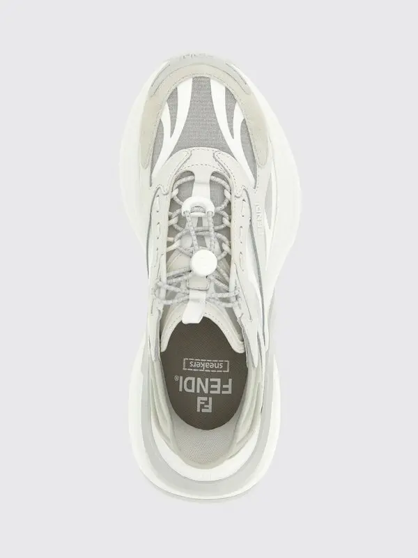 Fendi F-light Leather And Nylon Sneakers - Grey