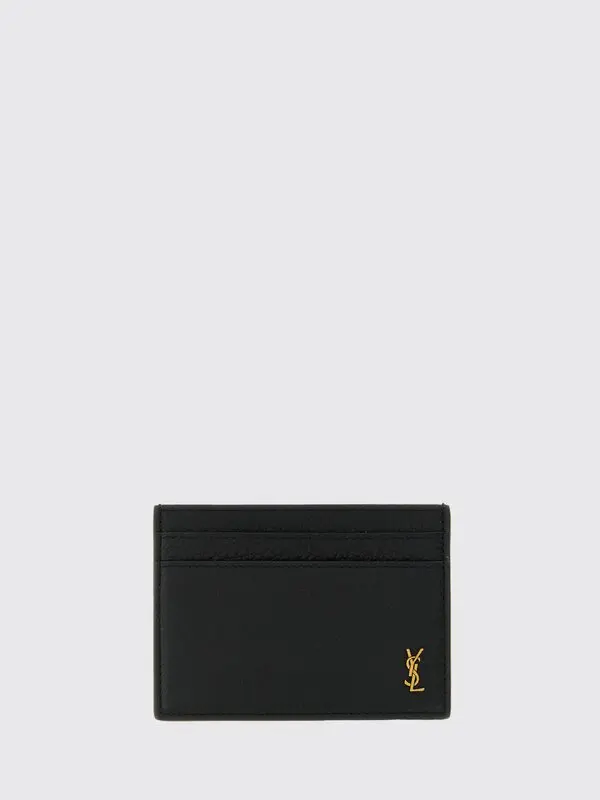 Saint Laurent Tiny Cassandre Leather Credit Card Holder - Black