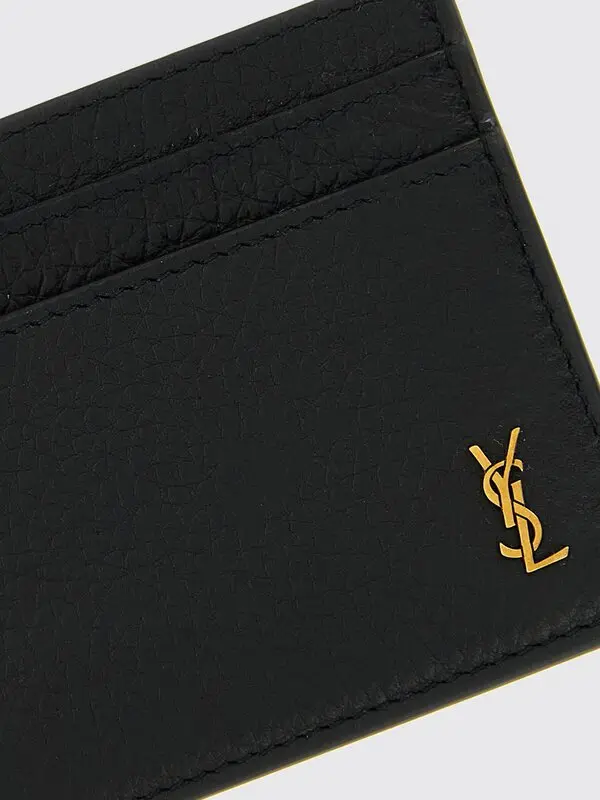 Saint Laurent Tiny Cassandre Leather Credit Card Holder - Black