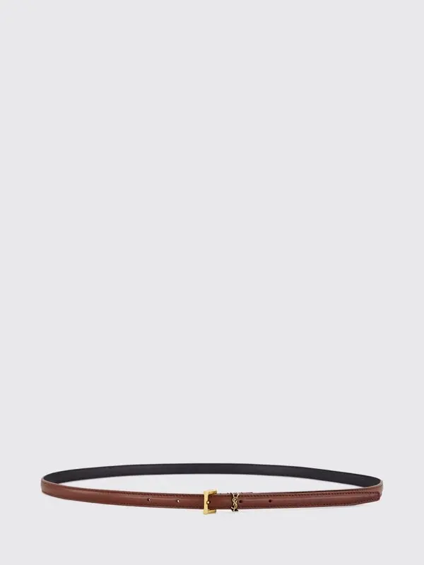 Saint Laurent Smooth Calfskin Leather Belt With Monogram Buckle - Brown