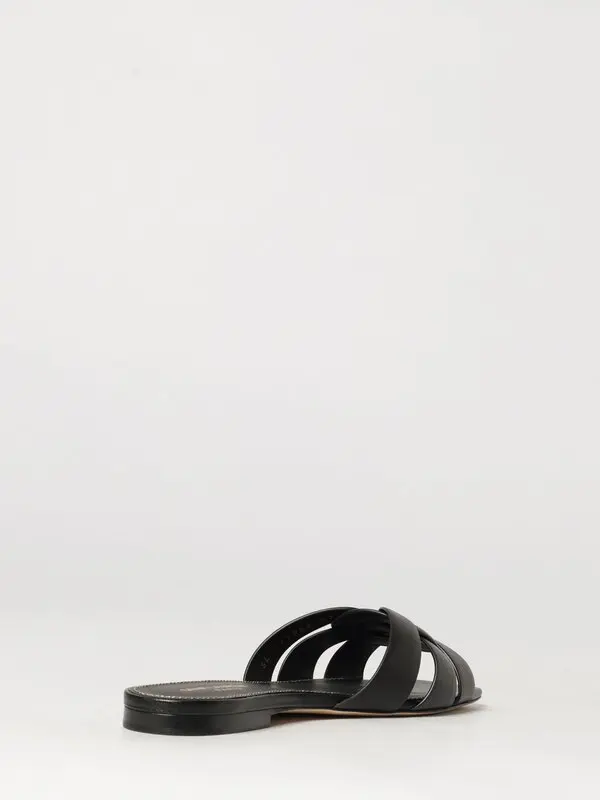 Saint Laurent Tribute Smooth Calf Leather Mule Sandals - Black