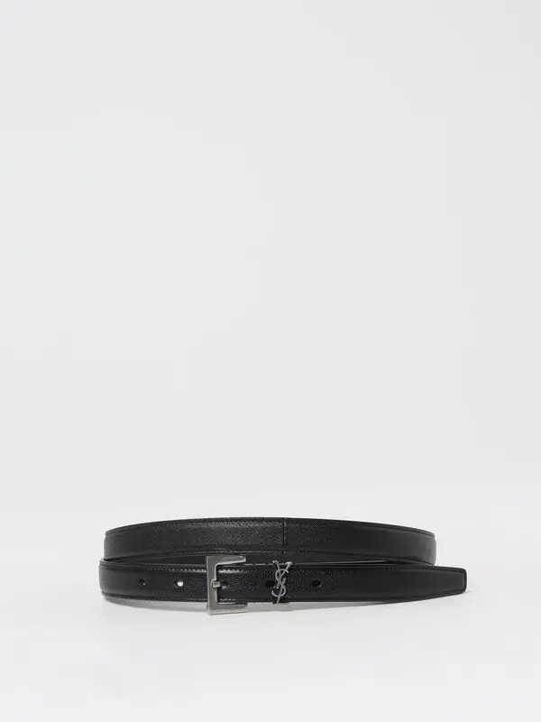Saint Laurent Grained Lambskin Leather Belt With Metal Buckle - Black