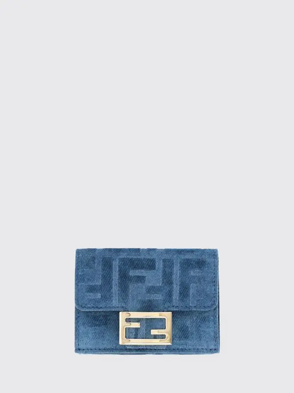 Fendi Bifold Wallet In Velvet With All-over Ff Jacquard Motif - Blue