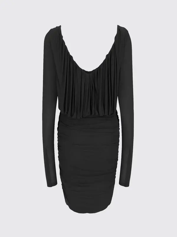 Saint Laurent Long Sleeve Ruched V-neck Dress