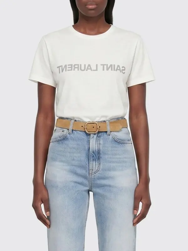 Saint Laurent Cotton T-shirt With Contrasting Front Logo Print - White