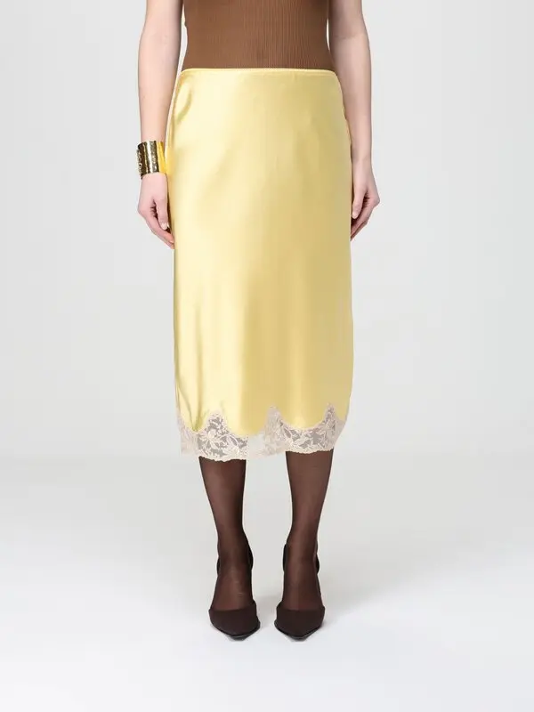 Saint Laurent Midi Skirt With Lace Inserts - Yellow