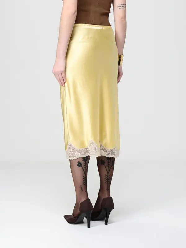 Saint Laurent Midi Skirt With Lace Inserts - Yellow