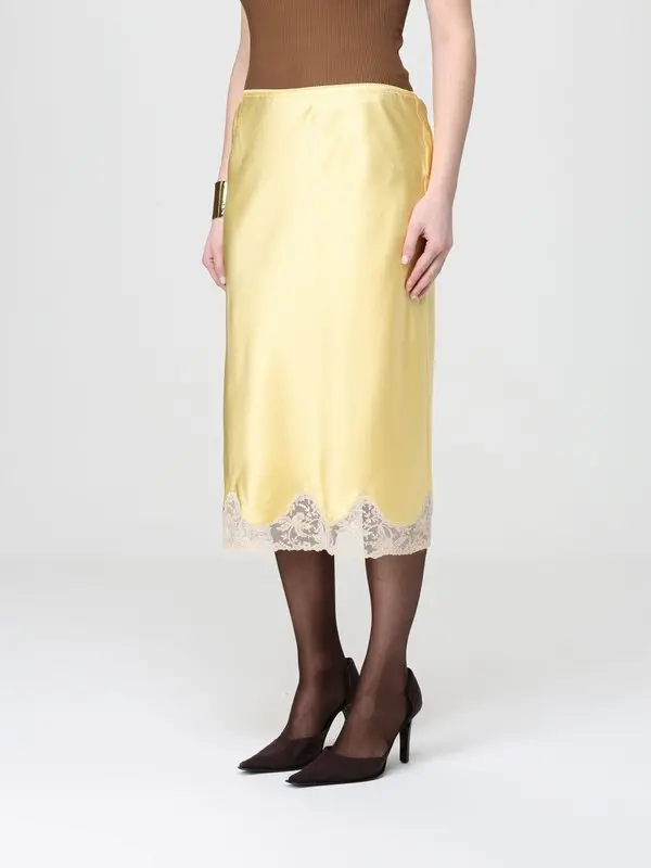 Saint Laurent Midi Skirt With Lace Inserts - Yellow