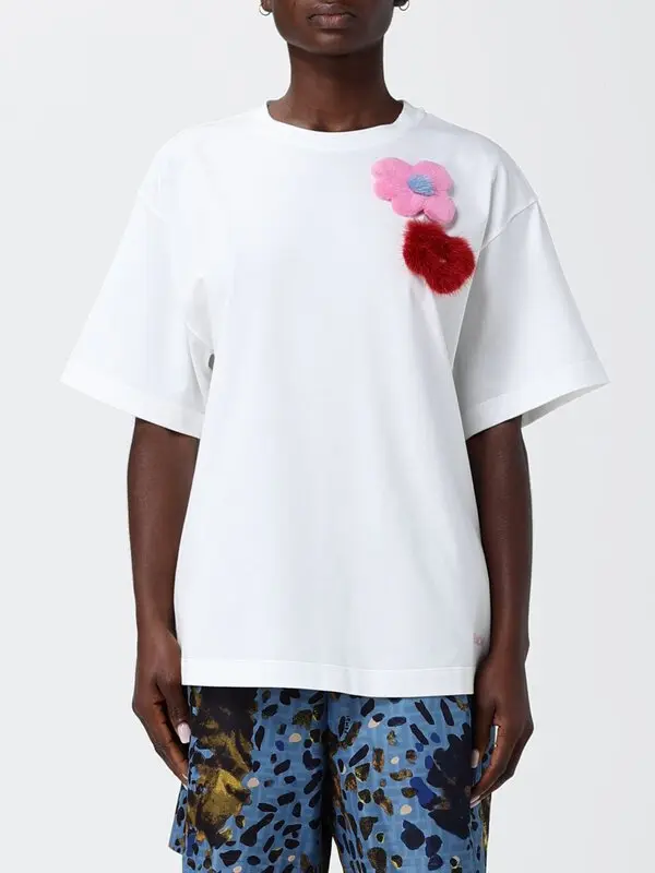 Fendi Cotton T-shirts With Mink Fur Flowers - White