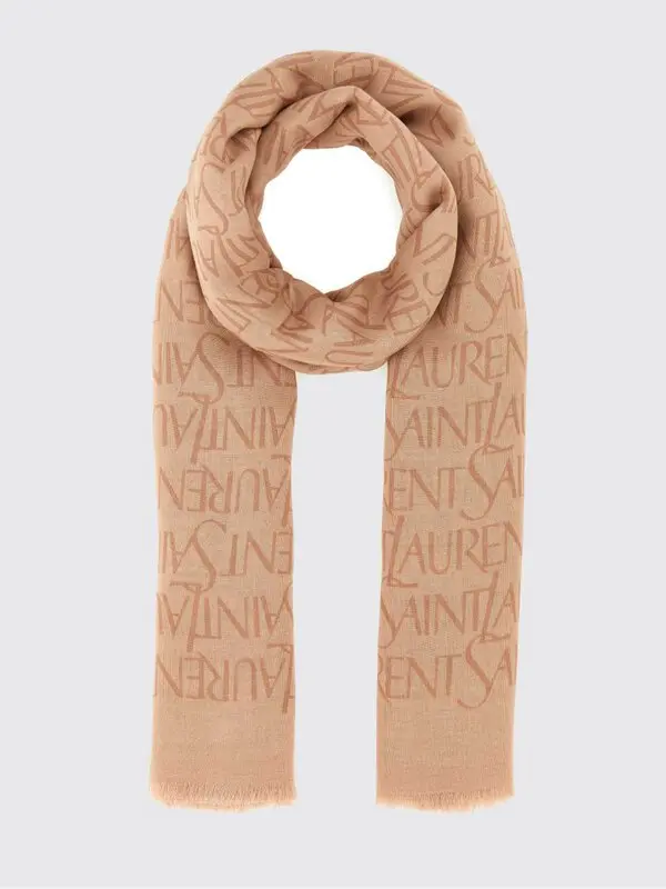 Saint Laurent Modal And Cashmere Scarf With Jacquard Logo - Beige