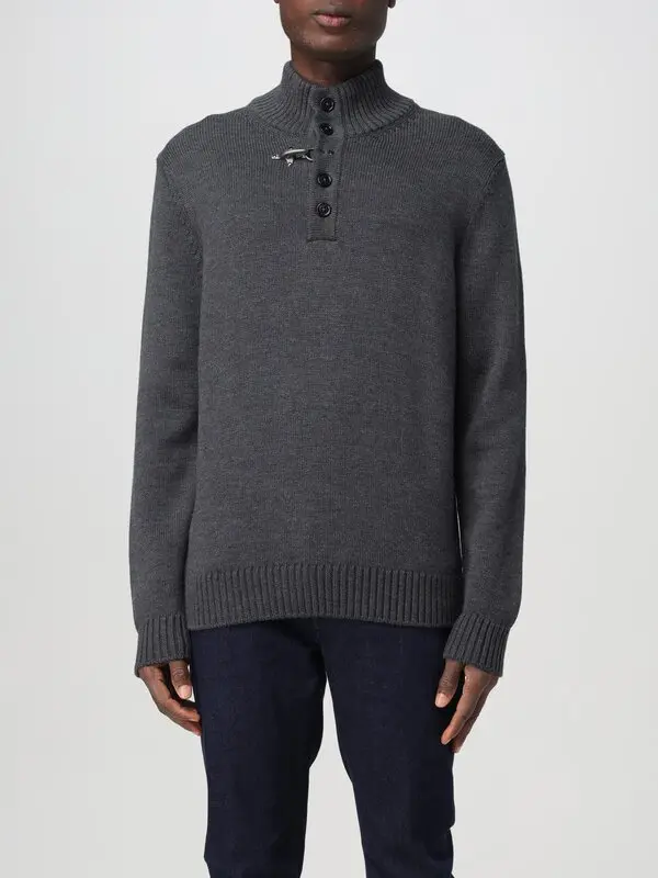 FAY Mock Neck Button Detail Knit Jumper