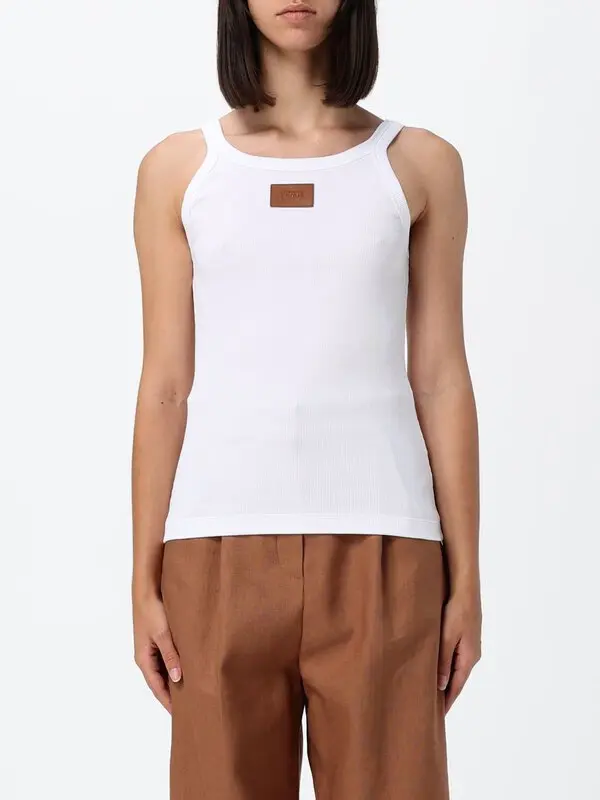 Fendi Slim Fit Cotton Top With Shoulder Straps And Applied Logo