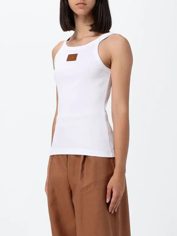 Fendi Slim Fit Cotton Top With Shoulder Straps And Applied Logo