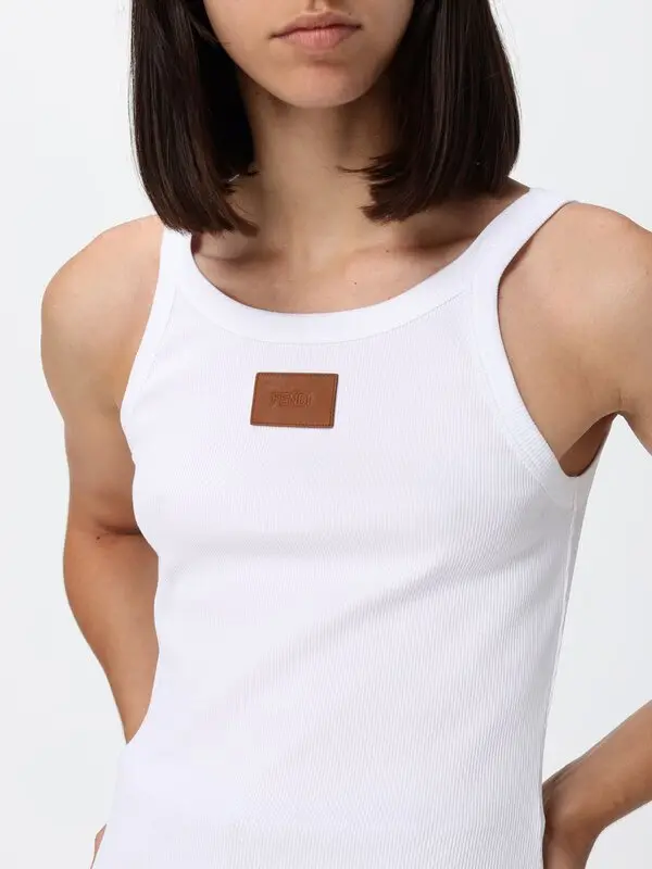 Fendi Slim Fit Cotton Top With Shoulder Straps And Applied Logo