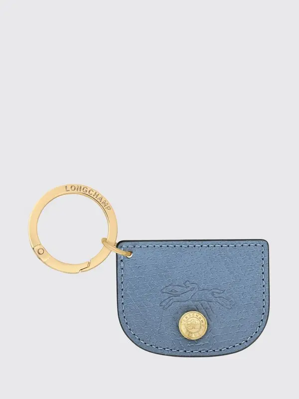 Longchamp Grained Leather Keyring With Embossed Logo - Gnawed Blue