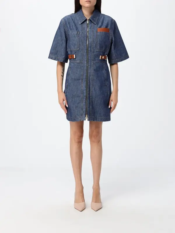 Fendi Slim Fit Cotton Denim Mini Shirtdress