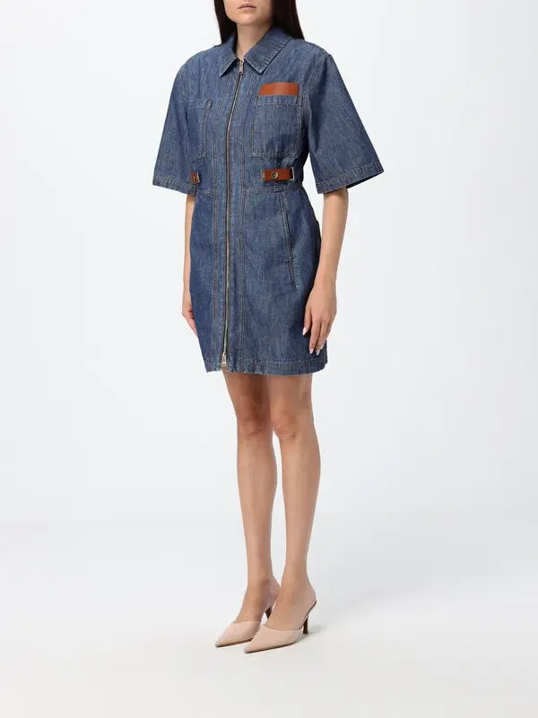 Fendi Slim Fit Cotton Denim Mini Shirtdress