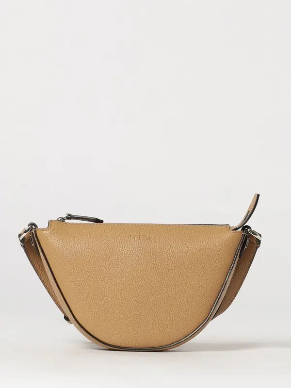 Fendi Crescent-shaped Grained Calfskin Leather Crossbody Bag - Camel