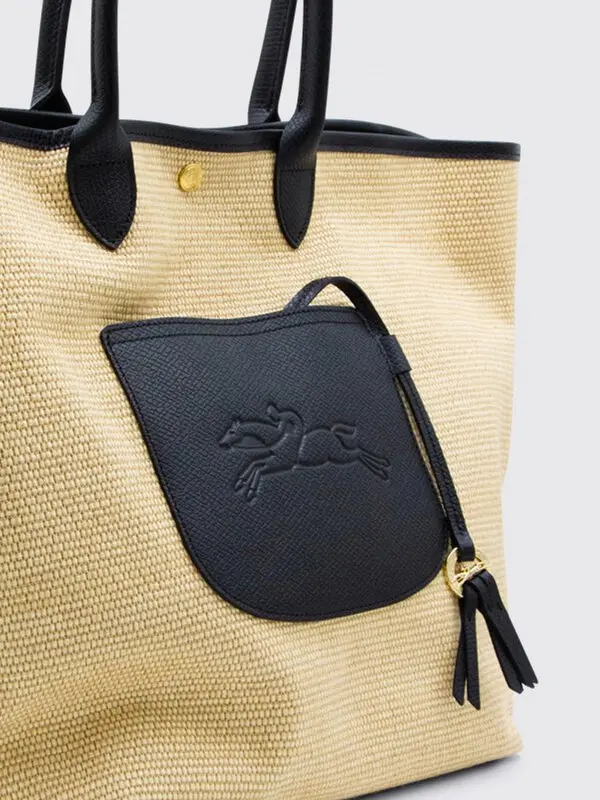 Longchamp Le Pliage Collection L Raffia And Leather Bag - Black