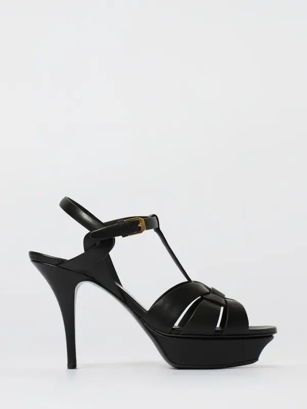 Saint Laurent Calfskin Leather Platform Stiletto Sandals - Black
