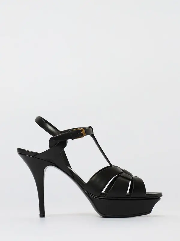 Saint Laurent Calfskin Leather Platform Stiletto Sandals - Black