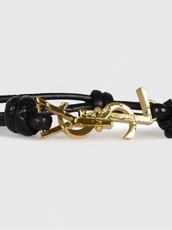 Saint Laurent Cassandre Leather And Brass Bracelet - Brown