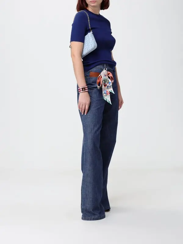 Fendi Ff Monogram Ribbed Cotton Short-sleeve Knit Top - Blue