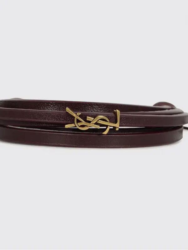Saint Laurent Cassandre Leather And Brass Bracelet