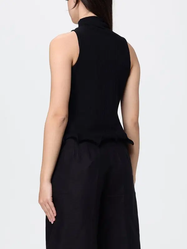 Fendi Sleeveless Ribbed Turtleneck Top With Embroidered Logo