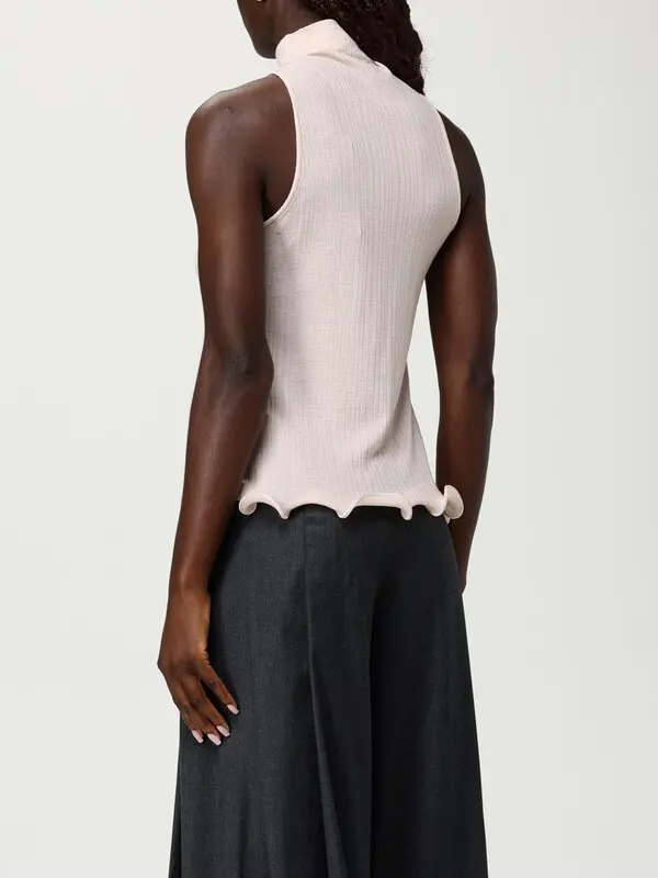 Fendi Sleeveless Ribbed Turtleneck Top With Embroidered Logo - Pink