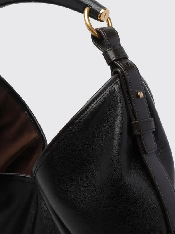 Saint Laurent Medium Hobo Bag In Leather With Sculptural Handle - Brown