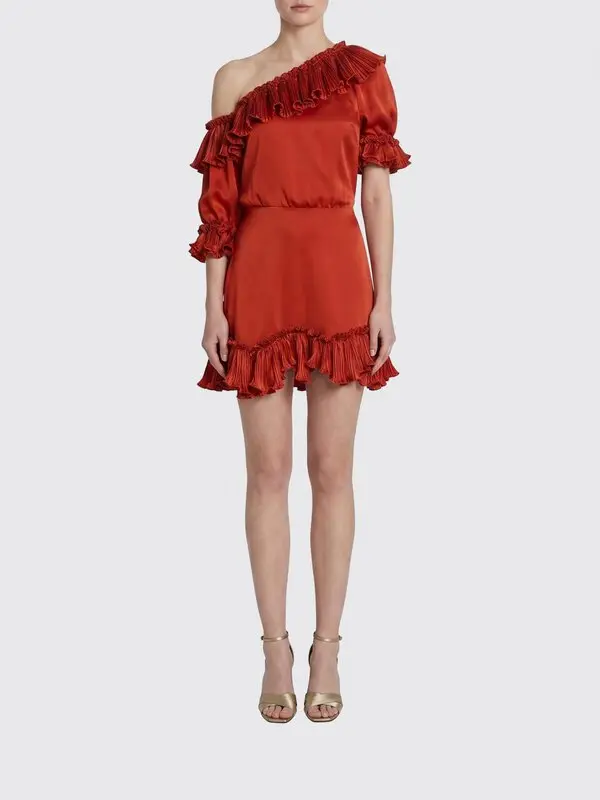 Saint Laurent Silk One-shoulder Dress With Ruffles