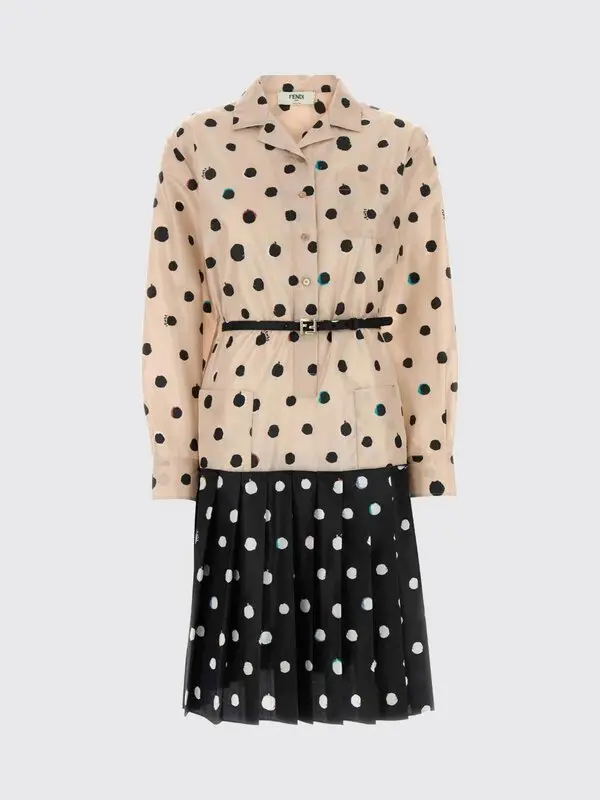 Fendi Silk Polka Dot Midi Dress With Belt
