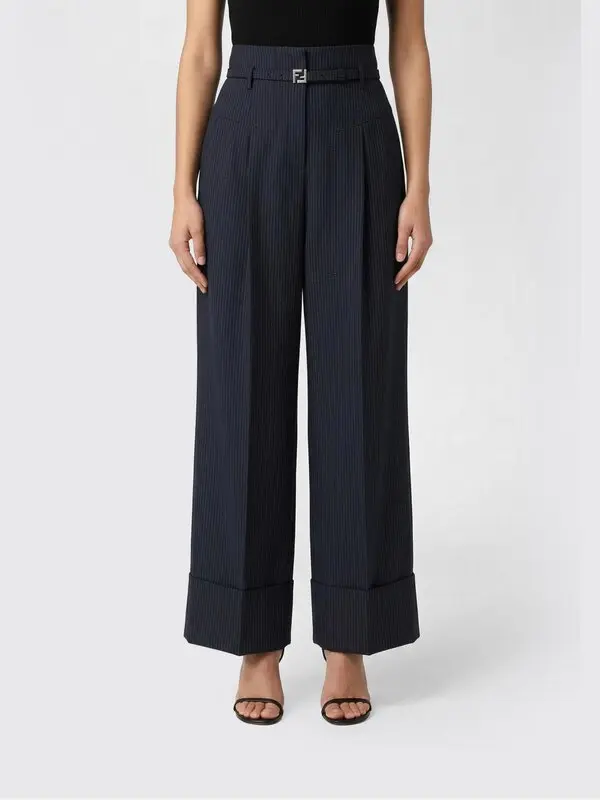 Fendi Pinstripe Wool Blend Palazzo Trousers