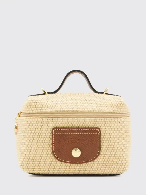 Longchamp Le Pliage Mini Raffia Handbag With Leather Handle