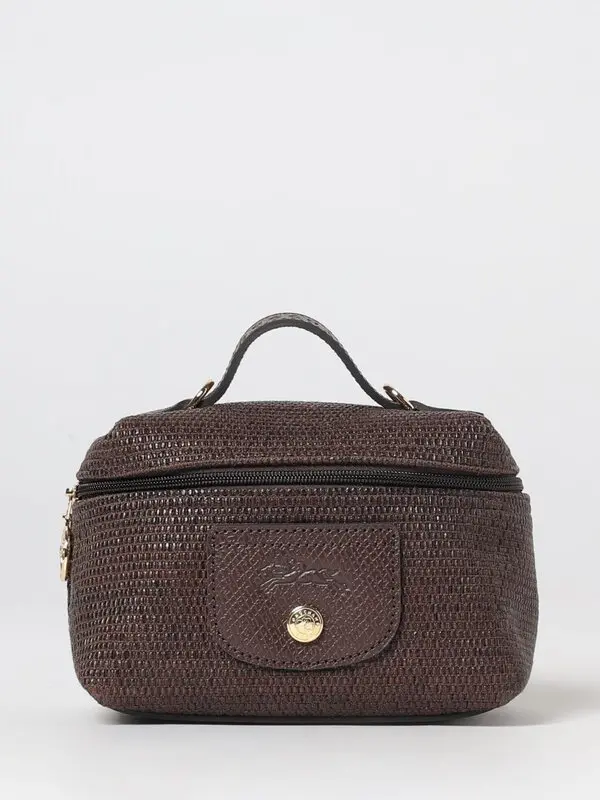 Longchamp Le Pliage Mini Raffia Handbag With Leather Handle - Ebony