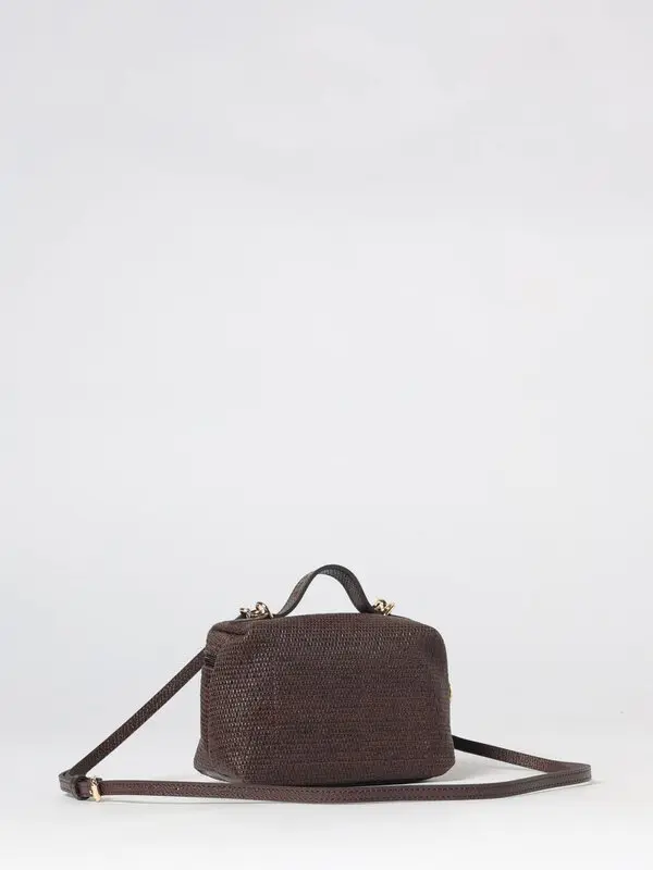 Longchamp Le Pliage Mini Raffia Handbag With Leather Handle - Ebony