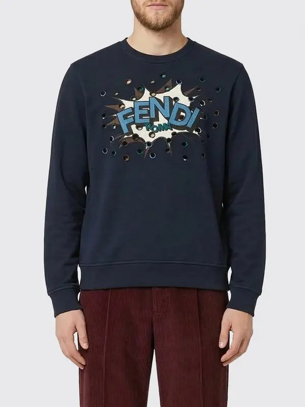 Fendi Cotton Crewneck Sweatshirt With Cartoon Effect Logo