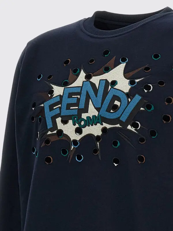 Fendi Cotton Crewneck Sweatshirt With Cartoon Effect Logo