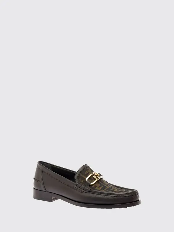 Fendi O'lock Penny Loafers In Calfskin With Ff Fabric And Clamp